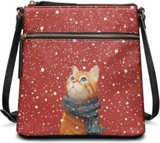 Coloranimal Sac &agrave; bandouli&egrave;re imperm&eacute;able en cuir synth&eacute;tique pour femme avec plusieurs poches, Chat de No&euml;l