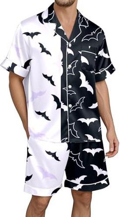 Generic 2025 Pyjama Halloween Homme avec Chemise Boutonnée Et Short - Ensemble Pyjamas Décontracté 2 Pièces - Taille Haute - Pyjama Doux