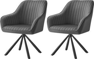 Songmics Esszimmerstuhl 2er Set, K&uuml;chenstuhl, Sessel drehbar, Samt, Polsterstuhl mit Armlehnen, bis 120 kg belastbar, Stahlbeine, f&uuml;r Esszimmer K&uuml;che, grau-tin
