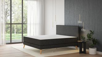 Emma Elite Boxspringbett Komfort V2 - Dunkelgrau - 180x200 cm - Kopfteil Kissen - Holzf&uuml;&szlig;e