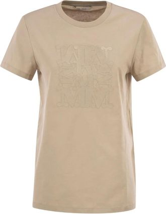 Max Mara Femme, Tops, Beige, Taille: 42 FR T-shirt en jersey avec logo brod&eacute;