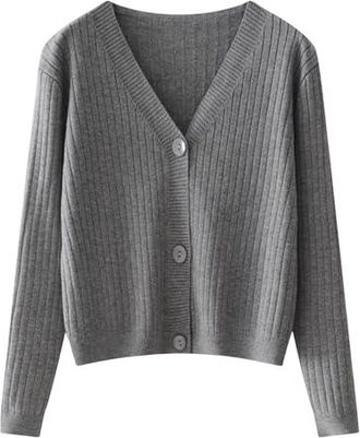 Generic Cardigan &agrave; simple boutonnage pour femme - Col en V - Pour lhiver, gris, Taille Unique