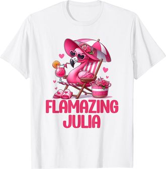 BDAZ Flamazing Julia Pink Flamingo Tropical Beach Scene Damen T-Shirt