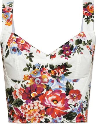 Dolce & Gabbana Femme, Tops, Blanc, Taille: 46 FR Top Court Fleuri