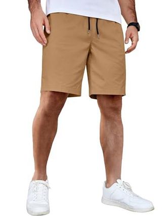 Coofandy Short d&eacute;t&eacute; d&eacute;contract&eacute; en coton avec cordon de serrage pour homme avec poches, Vert kaki fonc&eacute;, XXL