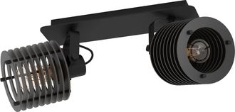 Eglo Deckenstrahler Segovia, 2-flammige Deckenlampe mit schwenkbaren Spots, Deckenleuchte Industrial Design aus Metall und Holz in Schwarz, Deckenspot mit 
