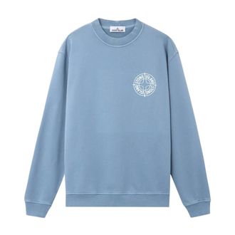 Stone Island SweaT-shirt en molleton de coton - Homme - Sweatshirts et sweats &agrave; capuche - Bleu - Taille: S