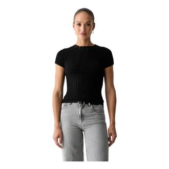 Guess Femme, Pulls, Noir, Taille: 40 FR T-shirt col montant ajust&eacute;