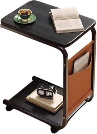 Generic Table dappoint en Forme de C - Mobile, Table Basse &agrave; 2 Niveaux | Plateau TV &agrave; roulettes, Table dappoint compacte for canap&eacute;, Salon, Chambre, Gain de P