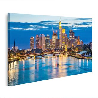 Islandburner Bild auf Leinwand Skyline Abendlichter Frankfurt am Main Bilder Wandbilder 100x57cm