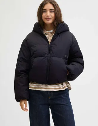 Jack & Jones Lolly leichte kurze Steppjacke mit Kapuze in Schwarz