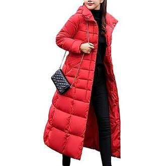Onsoyours Femme Doudoune Longue Hiver Chaud Veste Matelassee Parka &agrave; Capuche Manteau &Eacute;l&eacute;gant Casual B Rouge 3XL