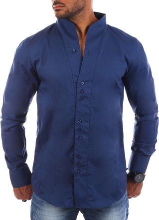 Carisma Herren Uni Langarm Stehkragen Hemd Slimfit tailliert figurbetont Party Club Look Optik Freizeit Casual einfarbig Basic H-902, Gr&ouml;sse:3XL, Farbe:Dunkel