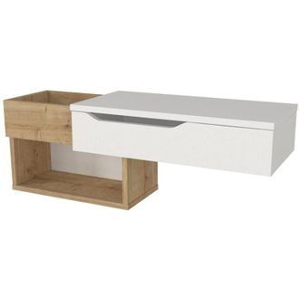 Vente-Unique Vente-Unique - Console suspendue 90 cm avec 1 tiroir et 2 niches - Panneau de particule m&eacute;lamin&eacute; blanc et naturel - Charge max 30 kg