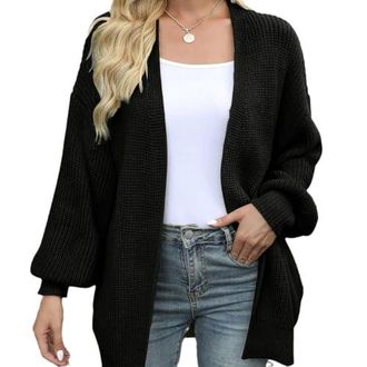 Generic Pull &agrave; manches longues et col en V ouvert sur le devant pour femme, manteau dext&eacute;rieur surdimensionn&eacute; en tricot &eacute;pais 2025, Noir, XXL