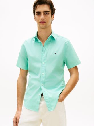 Tommy Hilfiger Kurzarmhemd TOMMY HILFIGER FLEX POPLIN SOLID, Herren, Gr. XL, N-Gr, arctic aqua, Web, Obermaterial: 100% Baumwolle, unifarben, regular fit normal, Run