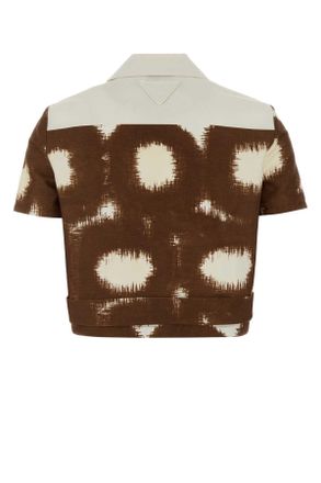 Prada Womens Printed Cotton Shirt Brown Exterior