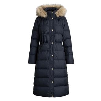 Ralph Lauren Manteau isolant &agrave; capuche avec bordure en fausse fourrure DW Warm - Femme - Manteaux - Bleu - Taille: 42 FR