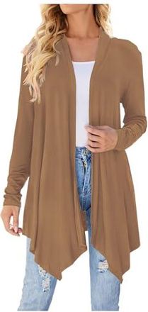 Generic Cardigan tendance à manches longues pour femme, léger, ouvert sur le devant, drapé, mi-long, asymétrique, café, XL