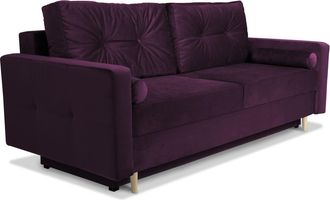 MG Design Sofa mit Schlaffunktion 215x70 cm (Liegefläche 190x150 cm) violett - 3 er Couch mit Bettzeugablage, Armlehnen, 2 Kissen - Velours - 3-Sitzer Sofa, für