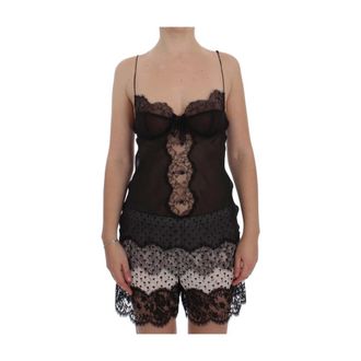Dolce & Gabbana Femme, Tops, Noir, Taille: 42 FR Top de lingerie nuisette en soie et dentelle