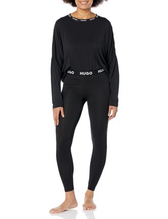 HUGO BOSS Damen Unite Soft Jersey Langarm und Leggings Lounge Set Pyjamaset, Stormy Black, L