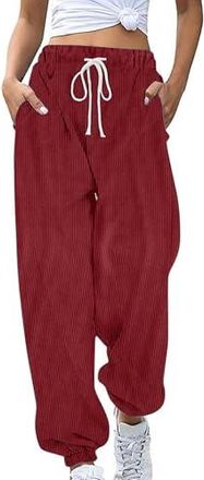 Generic Pantalon de jogging taille haute en velours c&ocirc;tel&eacute; avec poches et cordon de serrage &eacute;lastique pour lautomne et lhiver, Rouge, XS
