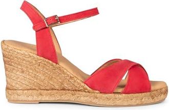 miMaO Espadrilles &agrave; talon compens&eacute; et lani&egrave;res crois&eacute;es Rouge, EU 37