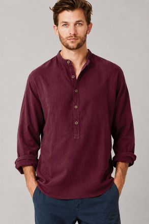 Hempage Hempage Herren vegan Hemd Stand Up Collar Rioja Rot
