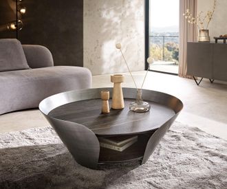 DELIFE Couchtisch Skafi 100x40 cm Keramik Laminam Noir Desir Braun Metallic Silber, Couchtische