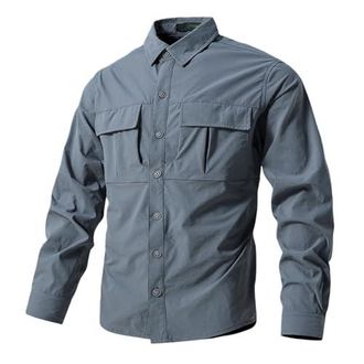 Generic Chemise tactique &agrave; manches longues boutonn&eacute;e pour homme Protection solaire Ext&eacute;rieur L&eacute;ger Chemise de travail boutonn&eacute;e, gris, XXL
