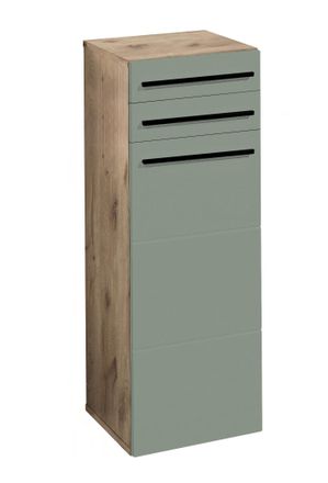 M&ouml;belando Badkommode >Vista< schilfgr&uuml;n/Viking Oak Dekor, 34x104x31 cm, 1 Dreht&uuml;r L/R montierbar, 2 Schubladen, 5 kg Einlegeboden, Melaminbeschichtung, Rollschu