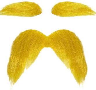 Generic Costume dHalloween 2025 - 2 pièces - Moustache et sourcils jaunes, jaune clair, Taille unique