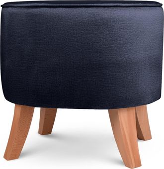 MG Design Ovaler Samt-Hocker 42 x 52 cm in Marineblau mit Holzbeinen - Gepolsterter Fu&szlig;hocker f&uuml;r Wohnzimmer oder Schlafzimmer