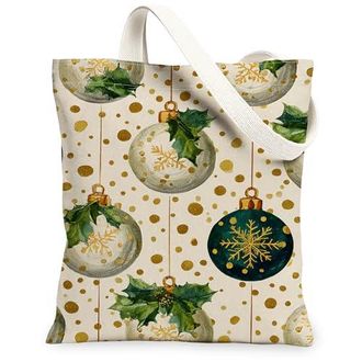 Generic Sacs fourre-tout en toile de Noël, motif ornement festif, sacs de courses réutilisables, verdure élégante, légère, lavable, pour voyage, épicerie, piq