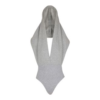 Balmain Drapierter Body mit Kapuze - - Tops - Damen - Grau - M