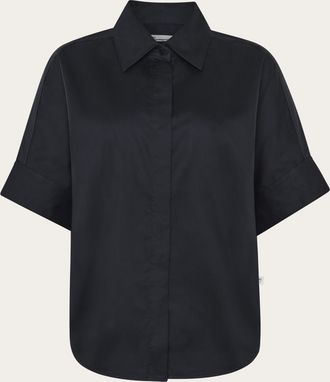 Knowledge Cotton Apparel Damen vegan Hemd Kurzarm Islet Regular Satin Schwarz Jet