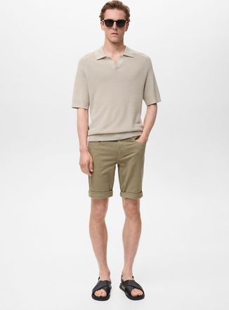 Mango Bermuda en jean slim fit kaki - Homme - 38 - MANGO MAN