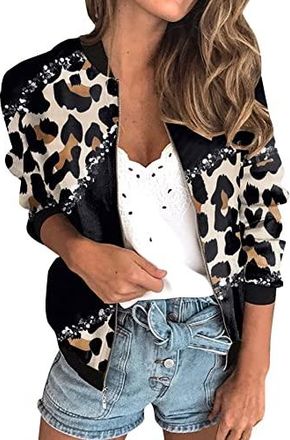 Generic Vestes pour femmes 2026 veste l&eacute;g&egrave;re zipp&eacute;e d&eacute;contract&eacute;e imprim&eacute; manteau col montant court, beige, S