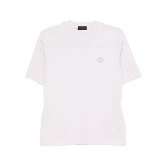 Moncler Besticktes Logo Pink Baumwoll T-Shirt - - Tops - Damen - Rosa - XS