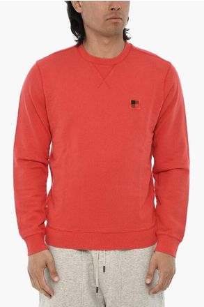 Woolrich Solid Brushed-Cotton Crewneck Sweatshirt with Embroidery size M
