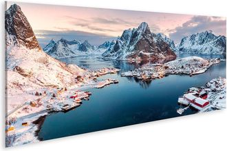 Islandburner Bild auf Leinwand Winterliches Fjordpanorama Norwegen Bilder Wandbilder 120x40cm