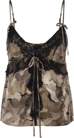 Pinko Pinko, Femme, Tops, Multicolore, Taille: 36 FR Haut &agrave; Camouflage avec Bordure en Dentelle