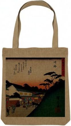 Fabulous Sac Shopping Tote Bag Aspect Lin - Estampe Japonaise 13 Village Rue Commer&ccedil;ante Art D&eacute;licat Original Vintage - Sac de Courses Toile Epaisse 360g Beige