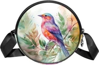 Generic Petit sac &agrave; bandouli&egrave;re circulaire pour femme, sac &agrave; bandouli&egrave;re aquarelle avec fermeture &eacute;clair, bretelles r&eacute;glables, sac &agrave; main rond d&eacute;contract&eacute; pou