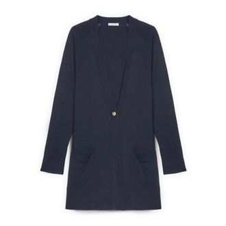 Fiorella Rubino Lange Strickjacke mit V-Ausschnitt - - Knitwear - Damen - Blau - XL