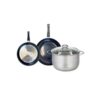 Fackelmann ELO 9722150 Batterie de cuisine 3 pi&egrave;ces, Ensemble de 2 Po&ecirc;les de cuisson 20 et 24 cm et 1 faitout 24 cm Elo Prima Brillant, inox, induction