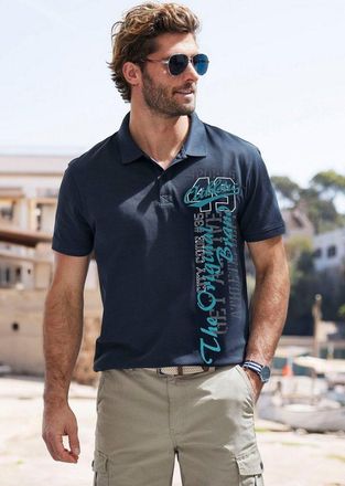 John Devin Poloshirt mit großem Druck vorn aus Baumwoll-Piqué