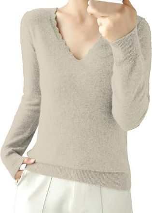 Generic Pull en tricot pour femme avec col en V - Couleur unie - Classique - Confortable - D&eacute;contract&eacute; - Manches longues - Coupe ajust&eacute;e - L&eacute;ger - Tendance - 