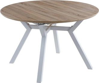 PEGANE Table &agrave; manger ronde extensible en bois coloris ch&ecirc;ne, pieds blanc - diam&egrave;tre 120 - 160 x Hauteur 75 cm